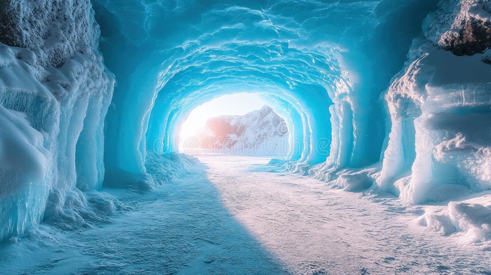 Glacial Ice Cave Tunnel Exit, Arctic Landscape, Sunlight Stock ...