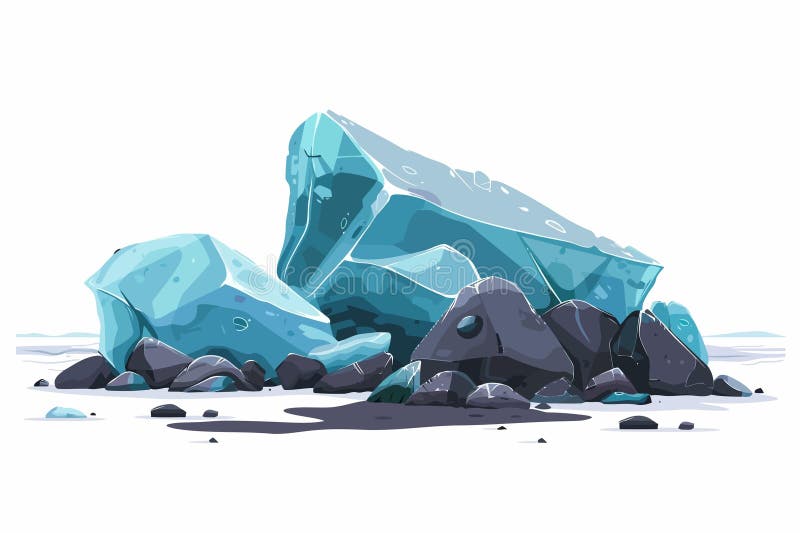 Glacial Ice Chunks on Black Sand Shore Isolated Illustration Stock ...