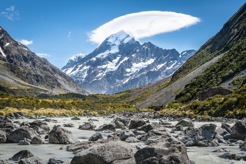 Glacial River in Front of the Mount Cook , New Zealand Stock Image ...