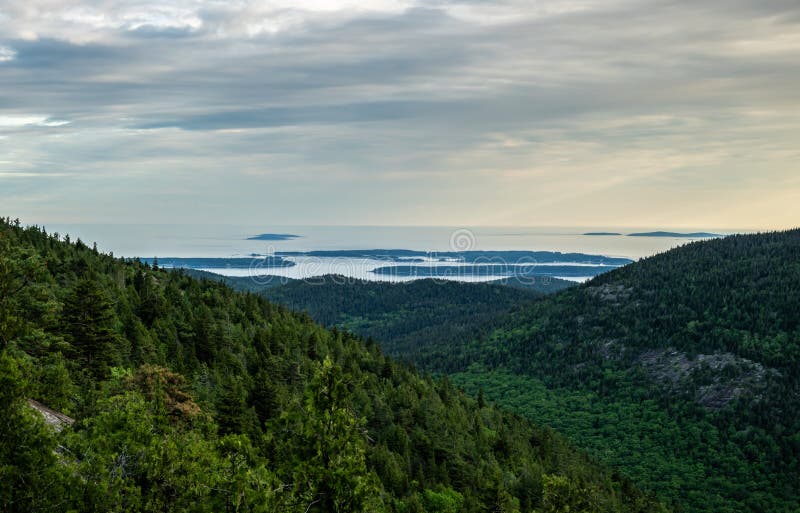 Glacial Valley between Peaks in Acadia Points To Atlantic Stock Image ...