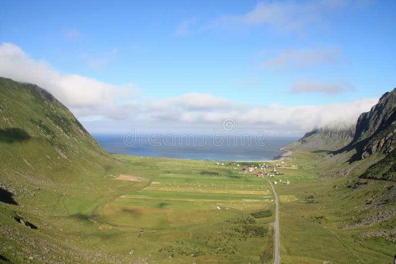 Glacial valley of Unstad stock image. Image of fields - 15482675