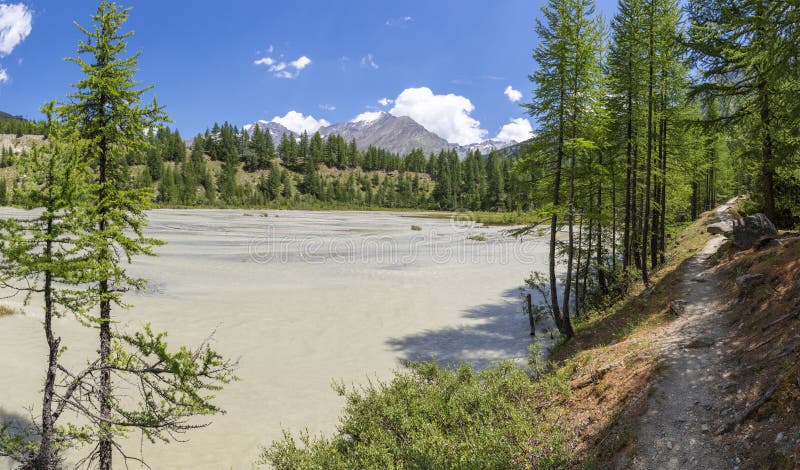 The Glacial Watercourse Under Dom Peak in Walliser Alps Stock Photo ...