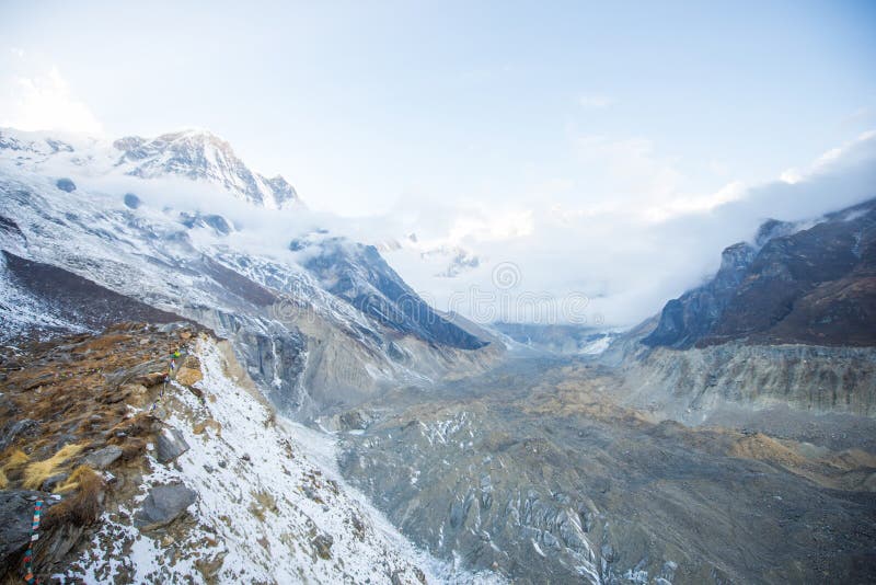 Glacier at Abyss on Mountain Annapurna Base Camp Stock Photo - Image of ...