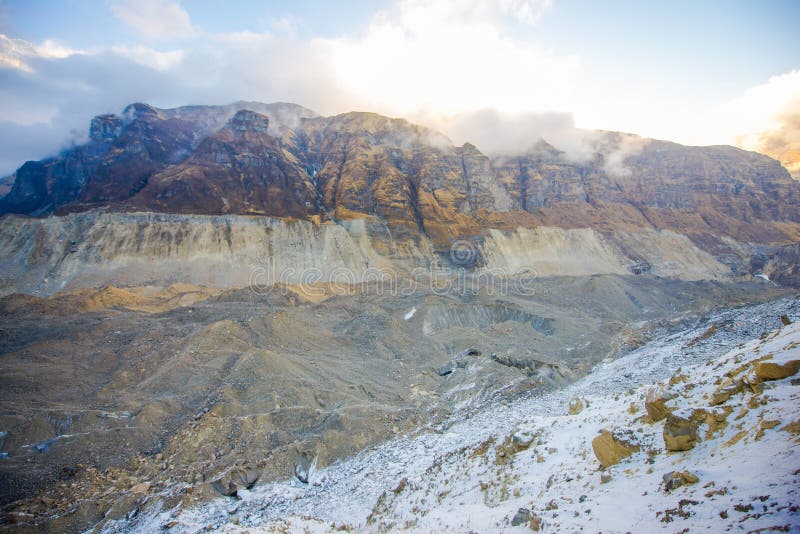Glacier at Abyss on Mountain Annapurna Base Camp Stock Image - Image of ...