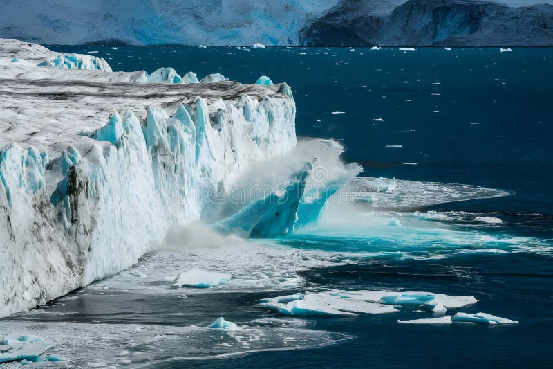 Glacier Breaking Off into Ocean, Creating Frothy Splash, Ice Chunks ...