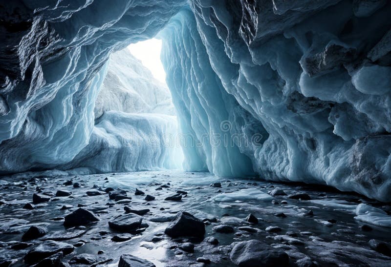 Glacier cave with snow stock illustration. Illustration of reflection ...