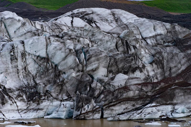 Glacier Details with Ash in the Ice - Iceland Stock Photo - Image of ...
