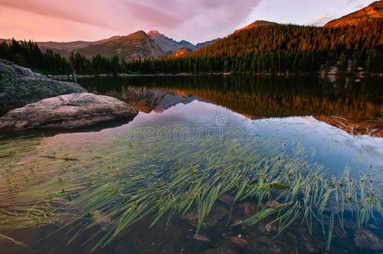 Glacier Gorge Grassy Reflection Stock Photo - Image of water, grassy ...