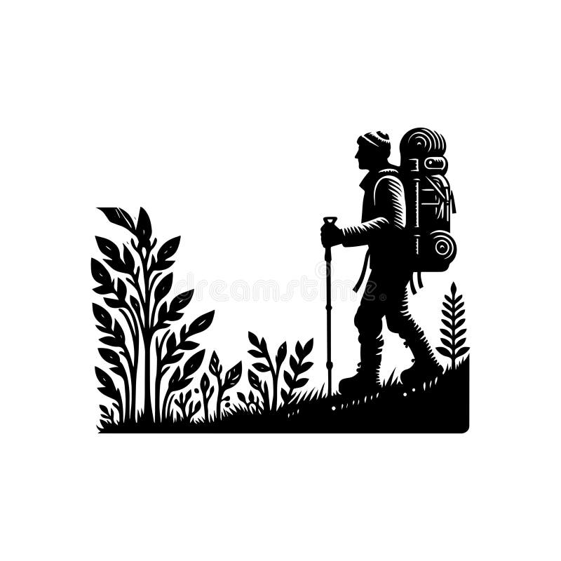 Glacier Hiker in Vintage Rustic Style Vector Icon Illustration. Stock ...