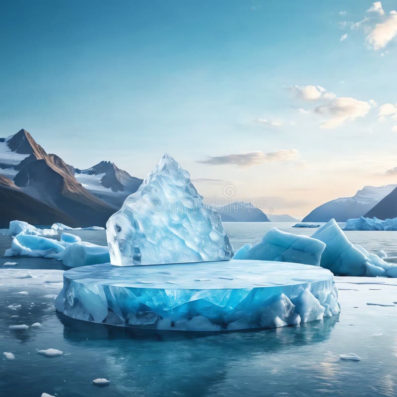 Glacier Ice Podium Showcase Mockup with Sea Ice Berg Stock Illustration ...
