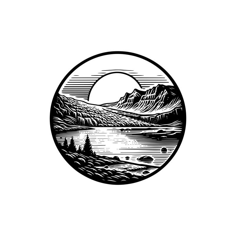 Glacier Lake Front View Vintage Logo Rustic Illustration Icon. Stock ...