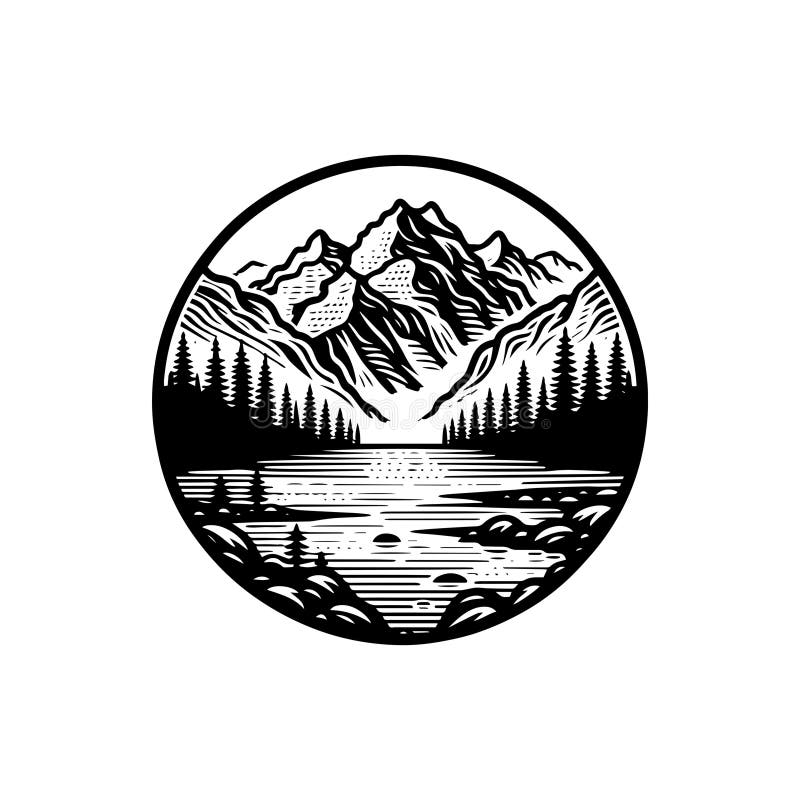 Glacier Lake Front View Vintage Logo Rustic Vector Illustration. Stock ...