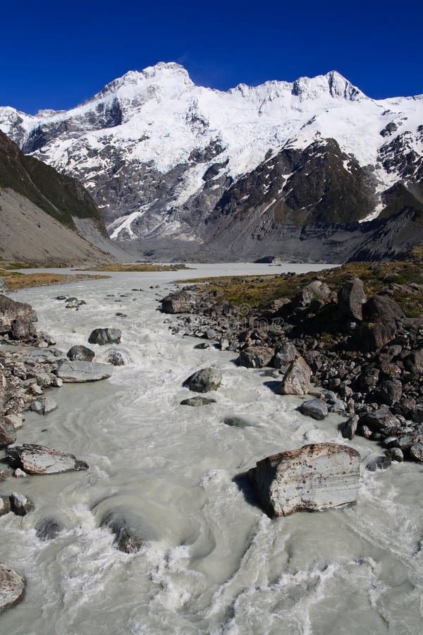 Glacier Mountain Stream Portrait Stock Photo - Image of moraine, water ...