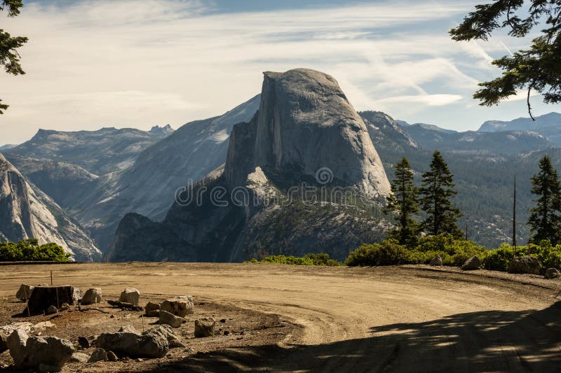 Glacier Point Road Under Construction in Front of Half Dome Stock Image ...