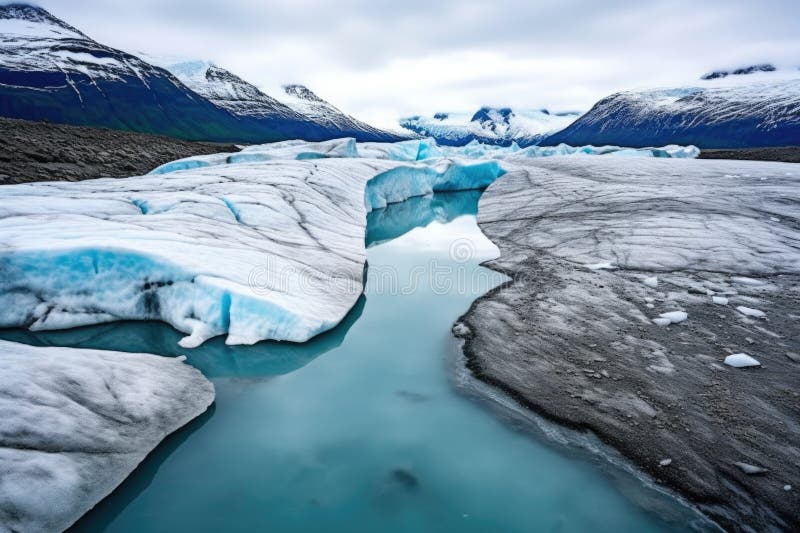 Glacier with River of Melted Ice Flowing Downstream Stock Image - Image ...