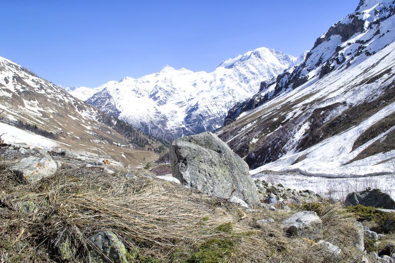 Glacier Seven and Mount Cheget Stock Image - Image of snow, hillside ...