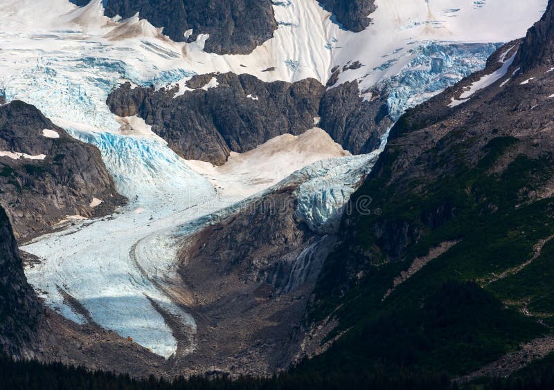 Glacier Sweeping Down Mountain Valley Stock Photo - Image of wilderness ...
