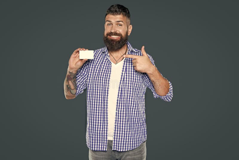 Glad Bearded Man Showing Blank Debit Card with Copy Space Stock Image ...