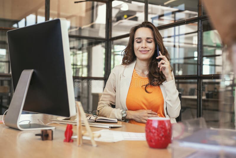 Glad Pregnant CEO Calling Client Stock Photo - Image of executive ...