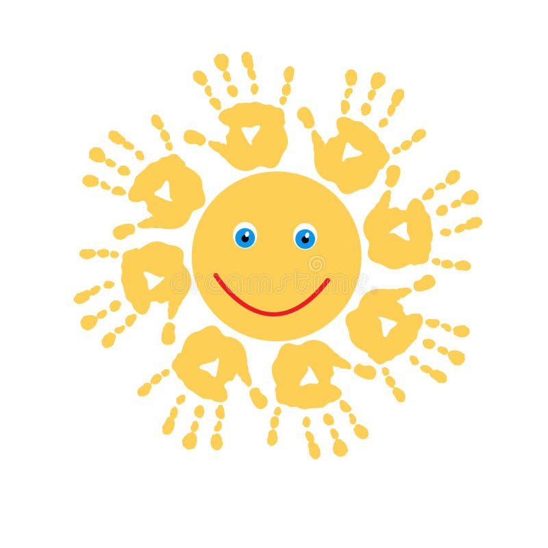 Glad sol av handprints vektor illustrationer. Illustration av teckning ... Glad sol av handprints vektor illustrationer. Illustration av teckning ...