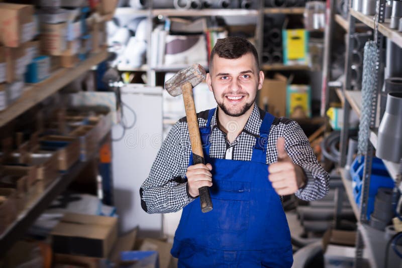 Glad Worker Showing His Working Tools Stock Photo - Image of industry ...