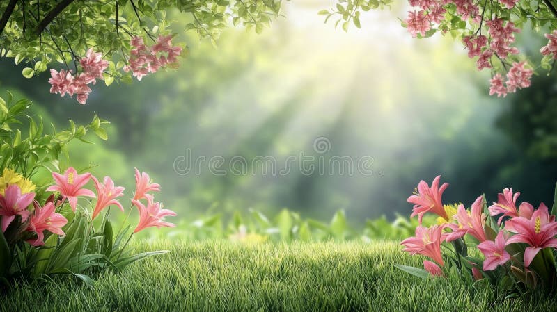 A Glade in the Forest, Illuminated by Sunlight, Featuring Vibrant ...