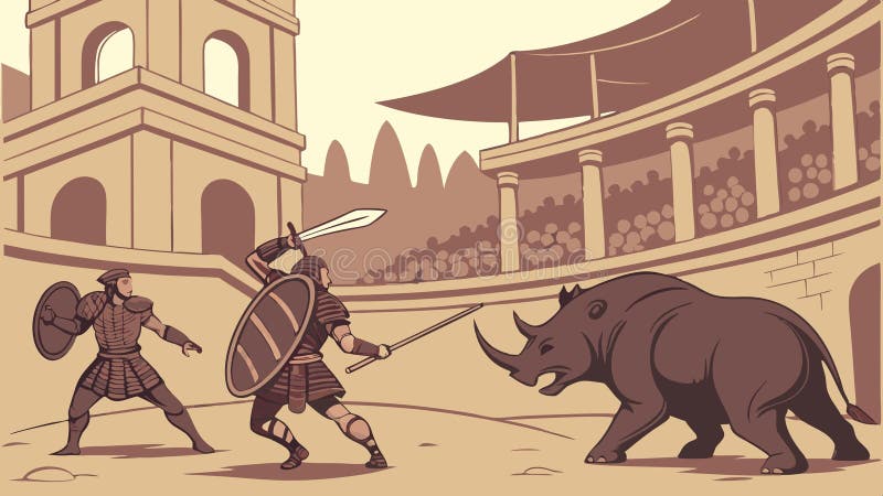 Gladiator Fight Scene, Ancient Rome and Historical Arena Combat Vector ...