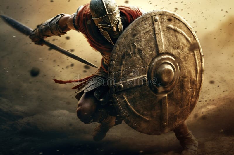 Gladiator is Fighting with Sword and Shield. Generative AI Stock ...
