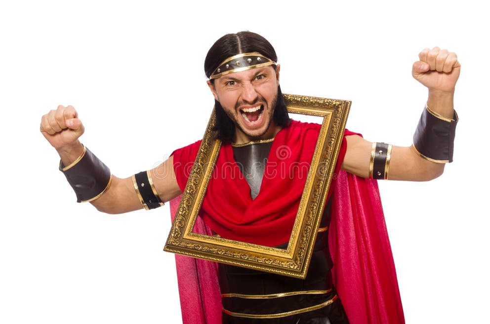 Gladiator Holding Picture Frame Isolated on White Stock Photo - Image ...