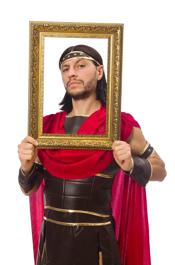 Gladiator Holding Picture Frame Isolated on White Stock Photo - Image ...