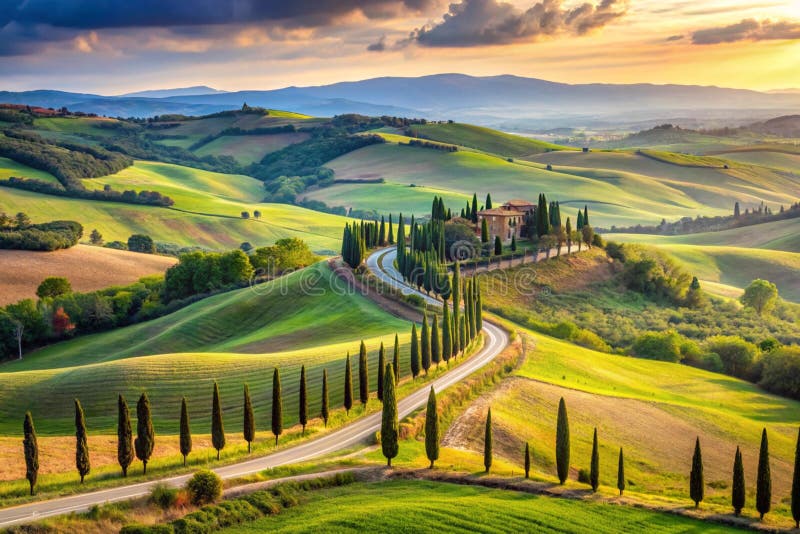 Gladiator Road â€ Tuscan Landscape Stock Illustration - Illustration of ...
