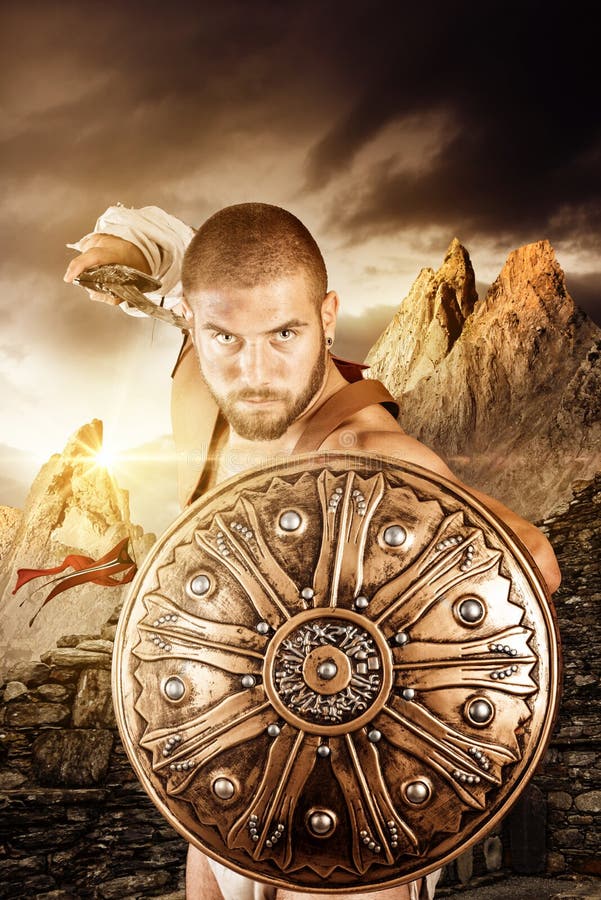 Gladiator warrior stock photo. Image of mountain, battlefield - 71193870