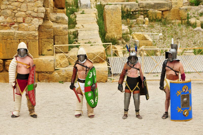 Gladiators Fight in Amphitheater of Tarragona Editorial Stock Image ...
