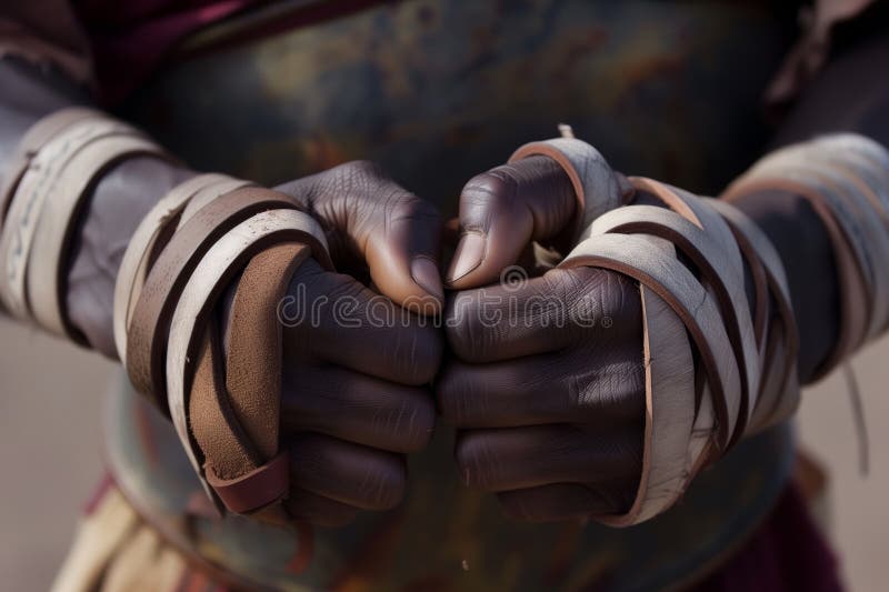 Gladiators Hands Wrapped with Leather Straps for Grip Stock Image ...