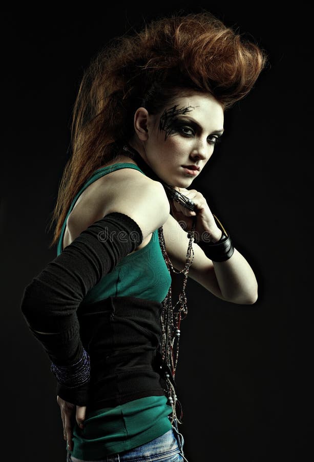 Glam punk girl stock photo. Image of jeans, redhead, hair - 14135340