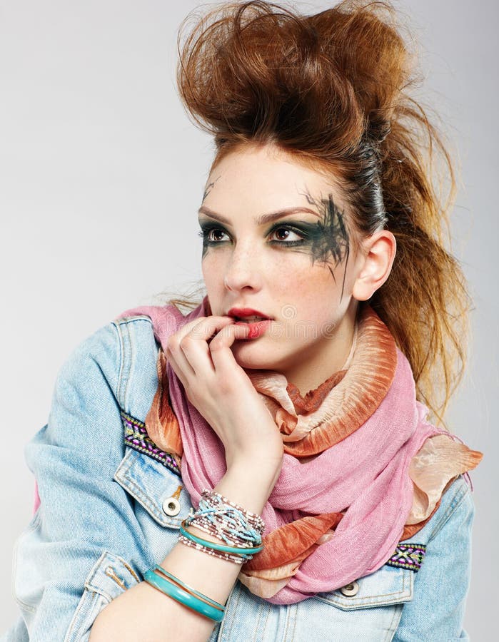 Glam punk girl stock image. Image of cosmetics, beautiful - 14135519