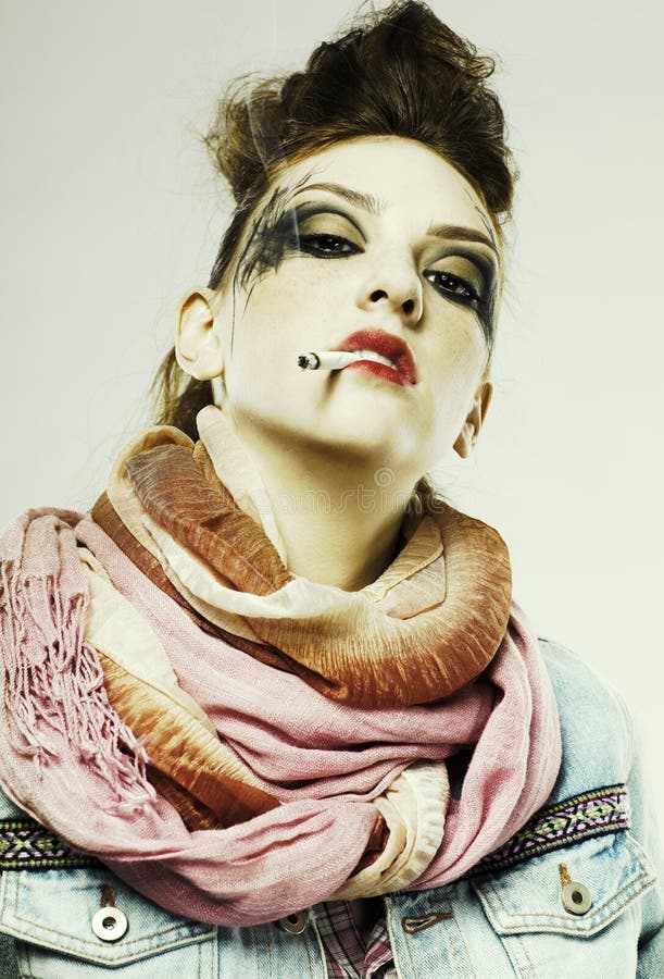 Glam punk girl smoking stock photo. Image of addiction - 15074604