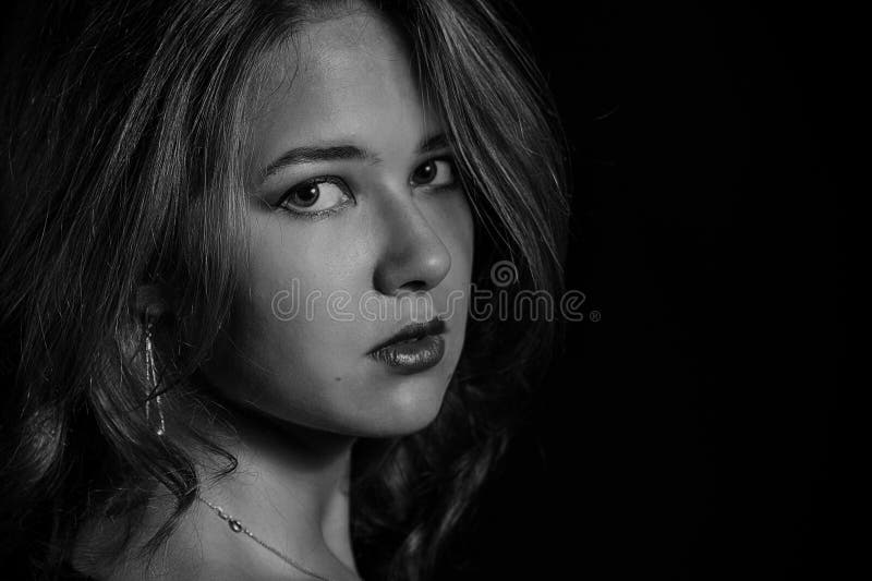 Glamor Woman Dark Face Portrait Beautiful Female Isolated On Black