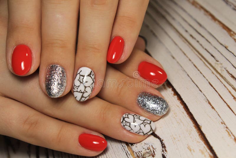 Glamorous Beautiful Manicure on a Trendy Texture Background Stock Image ...