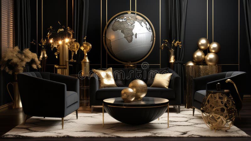 Glamorous black gold globe stock illustration. Illustration of theme ...