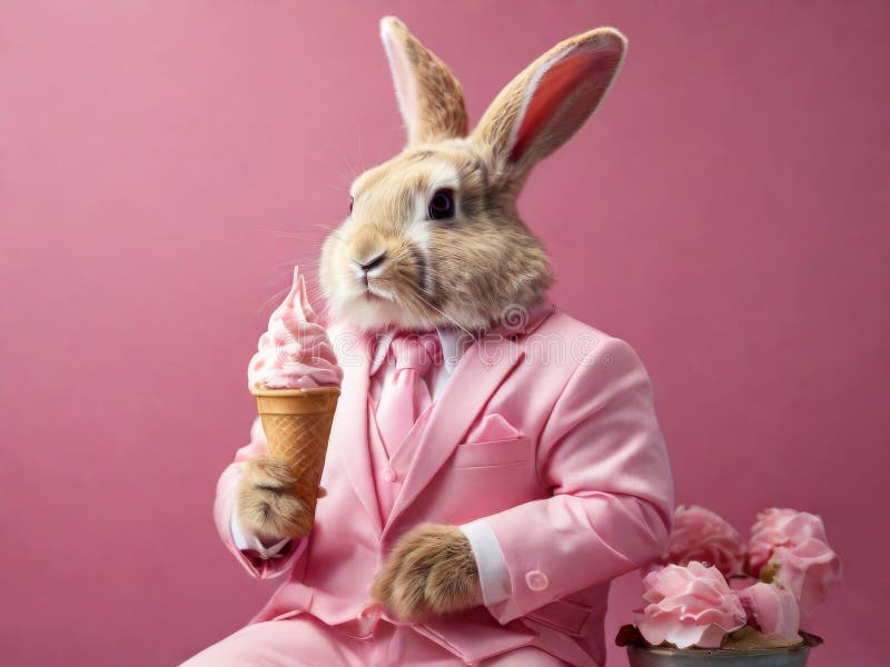 Glamorous Bunny Pink Suit Ice Cream Summer Card Stock Photos - Free ...