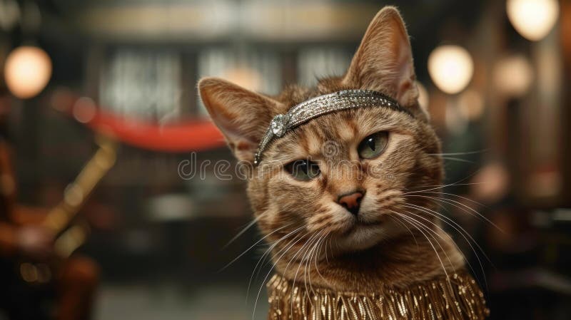 Glamorous Cat with Sparkling Headpiece Stock Illustration ...