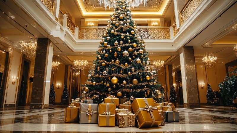 Glamorous Christmas Tree in a Palace Lobby Stock Photo - Image of ...