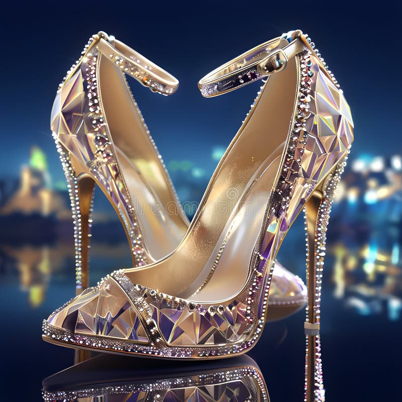 Glamorous Crystal High Heels with Intricate Geometric Design Stock ...