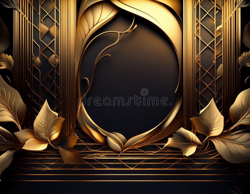 Glamorous 3D Background with Golden Elements and Elegant Dark Backdrop ...