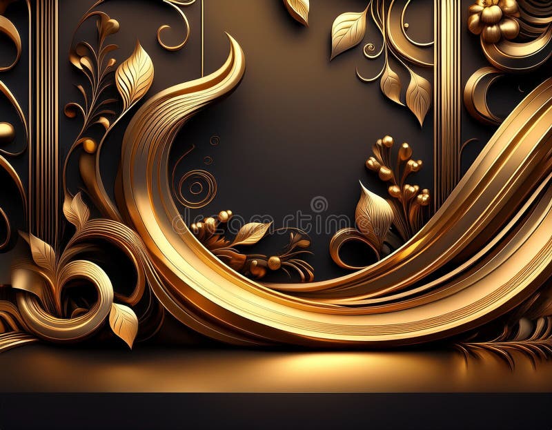Glamorous 3D Background with Golden Elements and Elegant Dark Backdrop ...