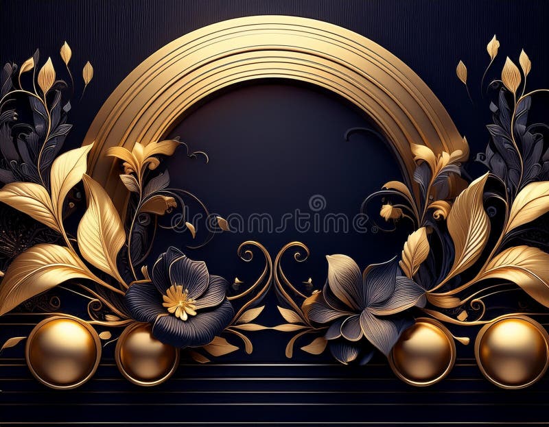 Glamorous 3D Background with Golden Elements and Elegant Dark Backdrop ...