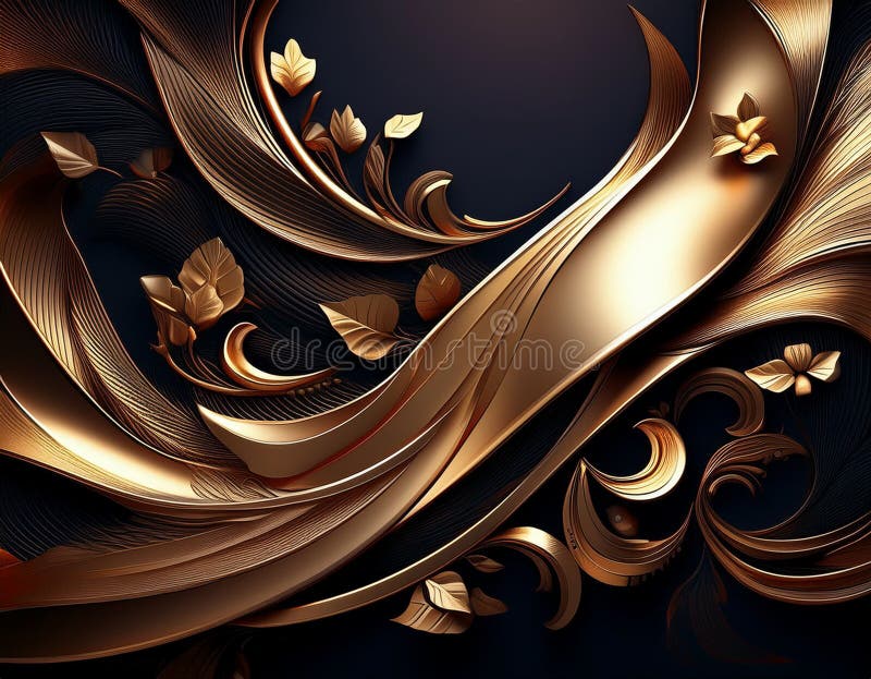 Glamorous 3D Background with Golden Elements and Elegant Dark Backdrop ...