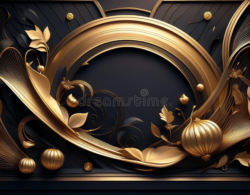 Glamorous 3D Background with Golden Elements and Elegant Dark Backdrop ...