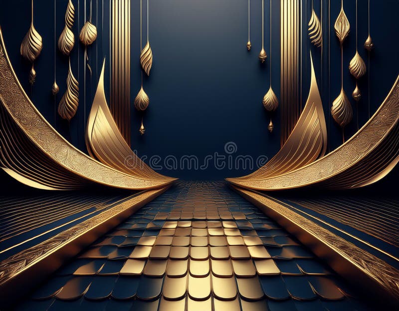 Glamorous 3D Background with Golden Elements and Elegant Dark Backdrop ...